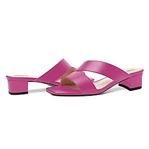 SHOWFOREST Women's Casual Slip On 1.5 Inch Low Heel Outdoor Solid Matte Chunky Square Toe Sandals Magenta Size 9.5 - Sandalias de Mujer de Tacon Bajo