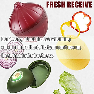 7PCS Fresh Food Savers Avocado Lemon Tomatoes Pepper Onion Garlic Shape Crisper Containers,Food Storage Containers with Lids,Reuseable Vegetable Fruits Sealing Box Fresh Bowls for Refrigerators