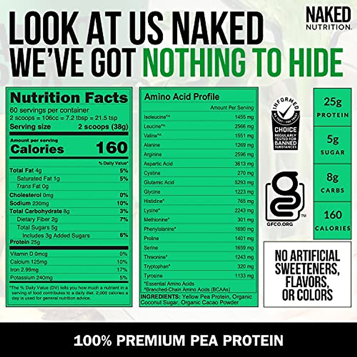 Chocolate Naked Pea Protein - Pea Protein Isolate from North American Farms - 5lb Bulk, Plant Based, Vegetarian & Vegan Protein. Easy to Digest, Non-GMO, Gluten Free, Lactose Free, Soy Free