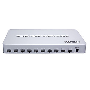 4K HDMI 3x3 Video Wall Controller with Al Audio | 9 Channels | HDMI 1.4, HDCP1.4 | 1 HDMI Input & 9 Outputs | 15 Display Modes - 1x2, 1x3, 1x4, 2x1, 2x2, 2x3, 2x4, 3x1, 3x2, 3x3, 4x1, 4x2