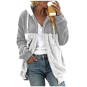 Puffer Coat, Women'S Jacket Loose Large Size Plush Multicolor Paneled Hooded Zip Jacket Womens Winter Coats Long Women Heated Jackets For Parka Black, 4X Plus Coats Jacket (XL, Light Gray)