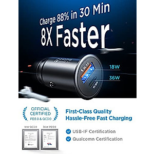 USB C Car Charger 54W iPhone Car Charger Adapter [Mini&Metal] AINOPE USB Car Charger Fast Charge PD36W&QC3.0 Car Phone Charger Fast Charging for iPhone 14 Pro Max Plus 13 12 Samsung S23/22/21 Pixel