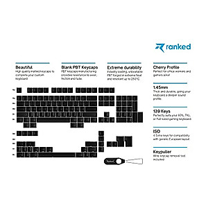 Ranked Blank Premium Keycap Set | 1.4 mm Thick PBT | Cherry Profile for Mechanical Keyboard (Black, 139 Keys)