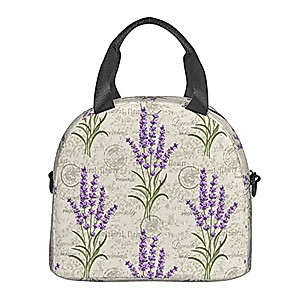 Vintage Lavenders Floral Lunch Bag Reusable Insulated Lunch Tote Bag Lunchbox Container With Adjustable Shoulder Strap For Office Work School Picnic Travel