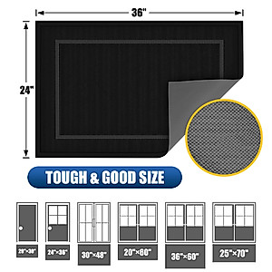 36"x24" Large Front Door Mat Outside Entrance Indoor Doormat, Waterproof All-Season All-Weather Entryway Mat, Natural Rubber Outdoor Doormats, Trap Dirt Moisture Back Door Mat for Patio Porch, Black