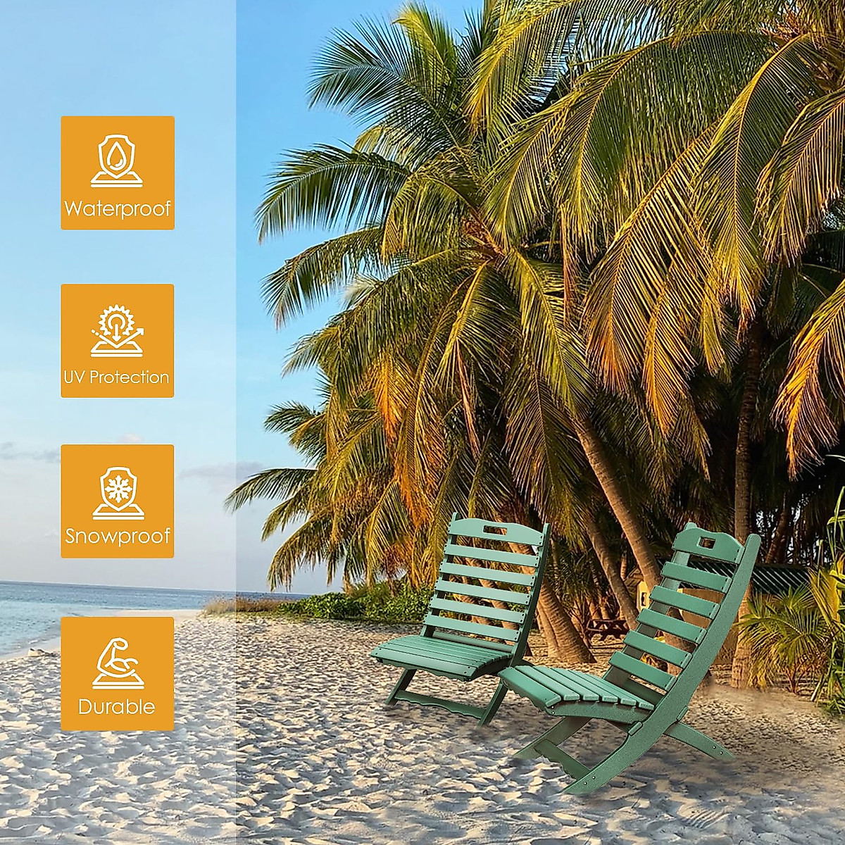 IVY&LANE Portable Xavier-Chairs Set of 4 | Folding-Adirondack-Chair | Wave | HDPE Plastic | Limited Edition | Forest Green | All-Weather Resistant | for Outdoor Fire-Pit Patio Lawn Beach Poolside