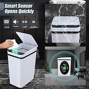 Maxcheck 3 Pcs Automatic Bathroom Trash Can with Lid 3 Gallon Touchless Motion Sensor Small Slim Garbage Can Smart Electric Narrow Waterproof Garbage Bin for Kitchen Bedroom Office Toilet, White