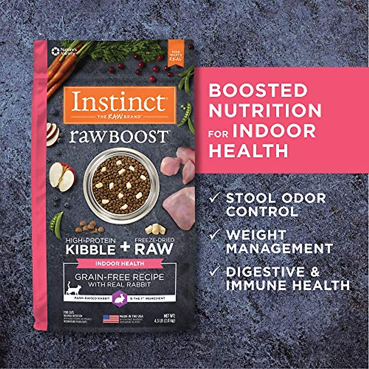 Instinct Raw Boost Indoor Health Grain Free Recipe with Real Rabbit Natural Dry Cat Food, 4.5 lb. Bag