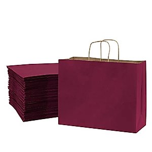 Red Gift Bags - 16x6x12 Inch 50 Pack Large Fuchsia Color Paper Bags with Handles, Boutique Bags, Shopping Bags for Small Business, Gift Wrap, Grocery, Apparel, Wedding, Birthday, Party Favors, Bulk