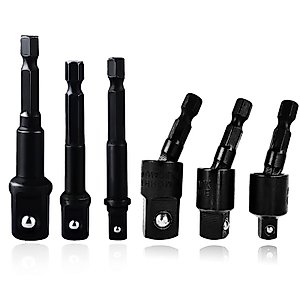 Drill Bit Extension Set-6 PCS Impact Socket Adapter Set 1/4” 3/8” 1/2” Hex Shank 3 Swivel /3 Straight Impact Driver Bit Set Socket Holder Drill Attachment Accessories for Hard-to-Reach Spaces-BLS6