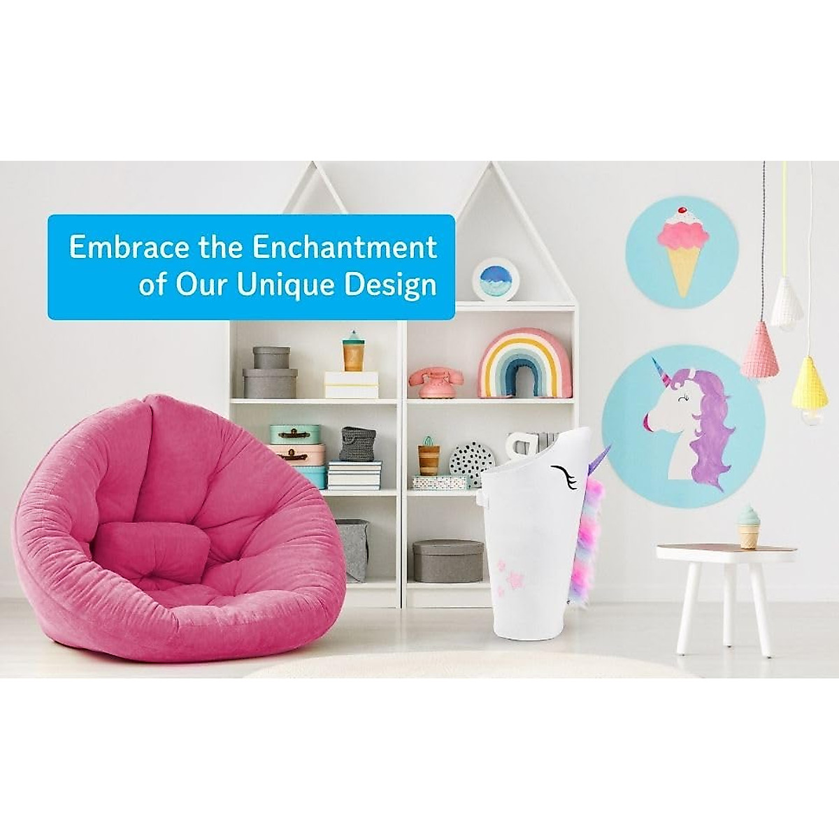 Pikl Girls Laundry Hamper Patented design Unicorn Hamper Quality Kids Hamper with Carry Handle. Use as a Unicorn basket Girls Laundry Basket Girls Hamper for Bedroom Kids Laundry Basket Unicorn Decor