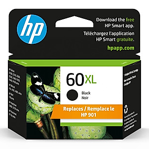 Original HP 60XL Black High-yield Ink Cartridge | Works with DeskJet D1660, D2500, D2600, D5560, F2400, F4200, F4400, F4580; ENVY 100, 110, 120; PhotoSmart C4600, C4700, D110a Series | CC641WN