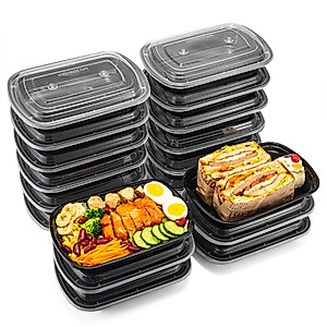 Glotoch Meal Prep Container, 50 Pack 28OZ 1 To Go Containers, Black Plastic Containers With Lids For Storage-Microwave&Freezer&Dishwasher Safe, BPA-Free, Durable&Stackable