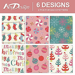 AnyDesign 12 Sheet Christmas Wrapping Paper Pink Blue Xmas Tree Snowflake Candy Cane Gift Wrap Paper Bulk Winter Decorative Art Paper for Birthday Baby Shower, Folded Flat, 19.7 x 27.6 Inch