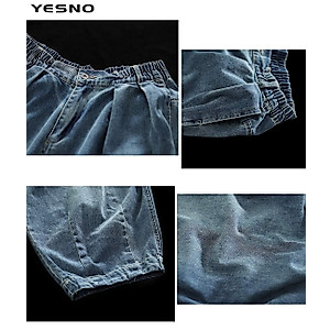YESNO Women Casual Loose Cropped Trousers Pants Denim Bloomers Elastic Waist with Pockets XL PJDTYP1 Blue