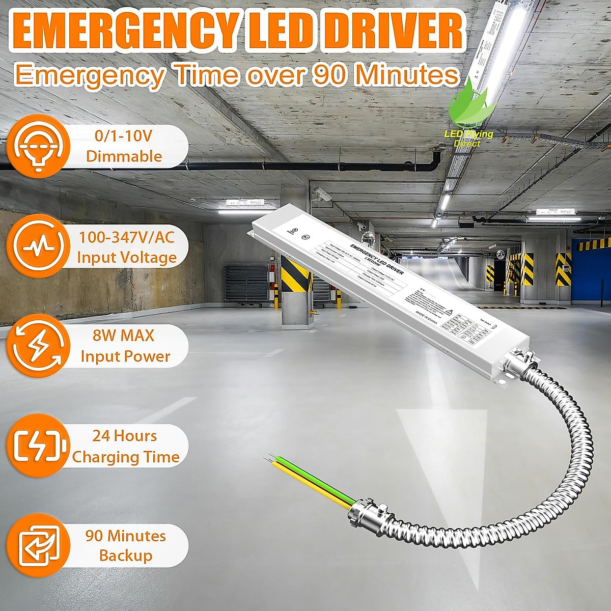 20W LED Emergency Backup Driver 100-347V AC 175V DC Rechargeable UL Listed Emergency LED Driver Backup Battery, Emergency Time Over 90 Minutes Suit for LED troffer, Linear Light, Panel Light (1-Pack)