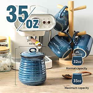 Tikooere Ceramic Kitchen Canister, Large Food Storage Jar with Aritight Lid for Coffee,Tea,Sugar,Flour,Cookie,Candy,Cereal,Dog Treat, 35 oz Coffee Canister for Kitchen Countertop, Blue