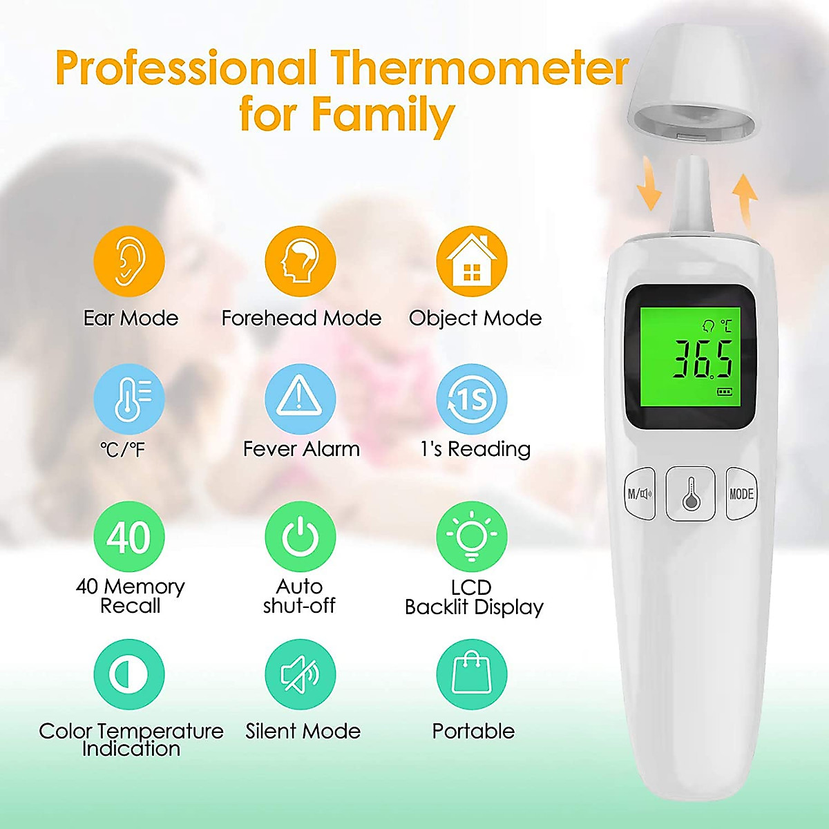 Forehead Thermometer Kids and Adults Thermometer with Fever Alarm Bluetooth Thermometer Application Smartphone for iOS and Android for Kids and Adults Touchless Quick and Accurate Temperature Reader