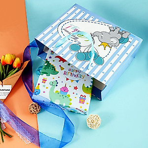U'COVER 13" Welcome Baby Boy Girl Gift Bags for Baby Shower Medium Size with Ribbon Handles Cute Elephant Balloon Kraft Paper Bag with Tissue Paper Greeting Card 13 X 4.7 X 10 inch