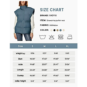 VAOYIU Womens Puffer Vest Adjustable Drawstring Waist Lightweight Quilted Zip Up Vest with Pockets(-Dustyblue-XL)