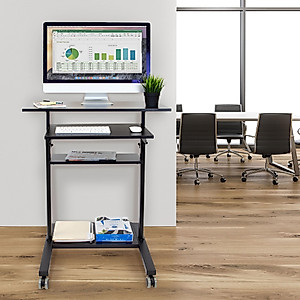 Mount-It! Mobile Standing Desk with Retractable Keyboard Platform | Height Adjustable Stand Up Computer Workstation | Locking Wheels, 99 Lbs Capacity
