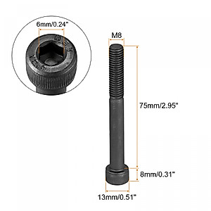 uxcell M8x75mm Socket Head Bolts 12.9 Grade Alloy Steel Cap Screws Half Thread 10pcs