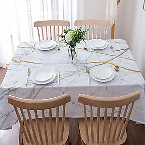 LBCASA Marble Tablecloth Waterproof Tablecloths, Gray Gold White Marble Table Cloth Dining Table Cover Cloth for Kitchen Party Outdoor Tabletop Decor, Rectangle Tablecloth 52x70 Inch