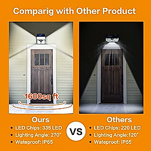 Noooza Solar Lights Outdoor, 335 LEDs Solar Motion Sensor Security Lights with Motion Sensor, IP65 Waterproof Solar Powered Wall Lights for Deck Fence Porch Garden Yard Garage (4 Pack)