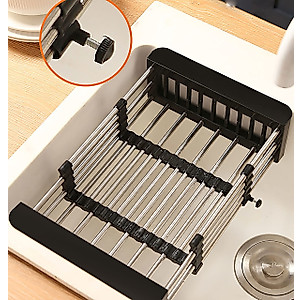 PEAKXCAN Retractable Stainless Steel Kitchen Dish Drying Rack, Sink Draining Basket, Fruit and Dish Rack, Dish Washing Basket, Draining Bowl Rack,Black