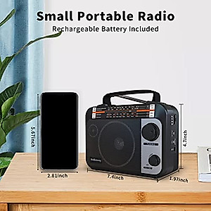 Multi-Band AM/FM/SW1-2 Radio Transistor Radio AC or Battery Operated with Best Reception Big Speaker and Precise Tuning Knob with AUX in & 3.5mm Earphone Jack