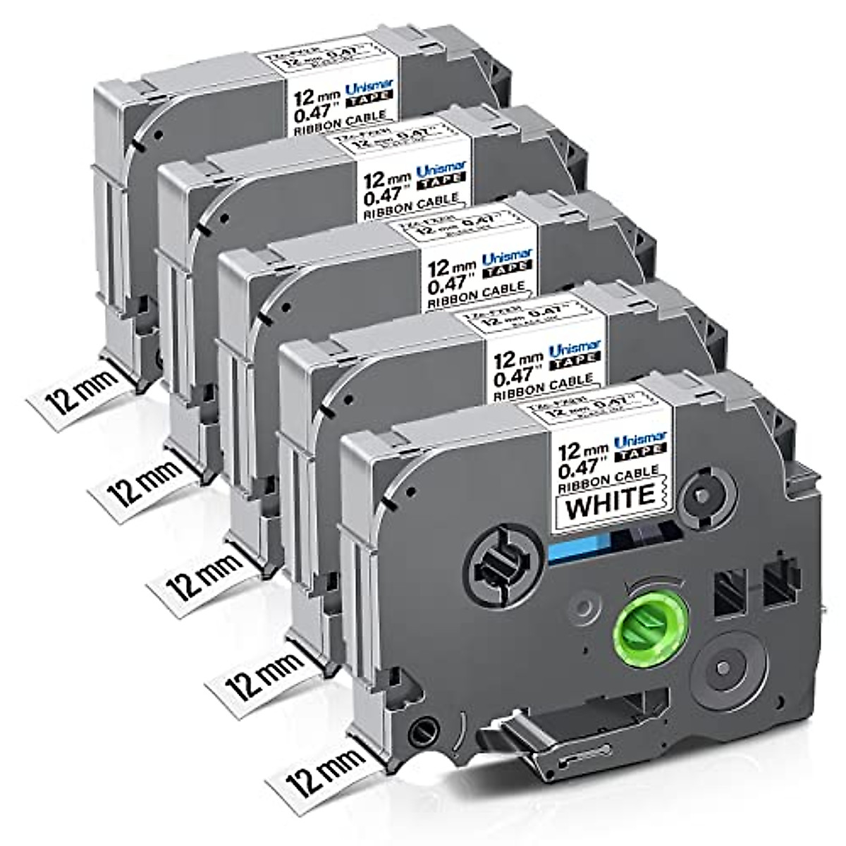 Unismar Compatible for Brother Flexible-ID TZe-FX231 12mm 0.47'' Laminated White Tze Flexible Cable Wire Tape for Ptouch PT-D200 PT-D220 PT-D210 PT-D600 PT-D400 PT-H100 PT-H110, 1/2" x 26.2', 5-Pack