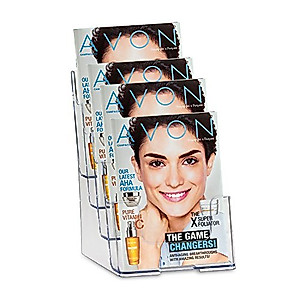 SourceOne 6 inch Wide 1/2 Page Multi-Pocket Booklet and Brochure Holder – Clear Acrylic Organizer – 4 Tier