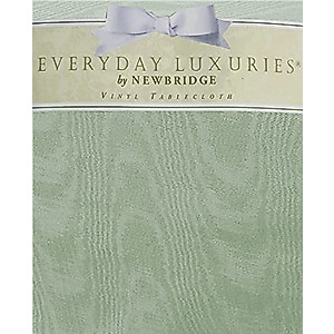 Newbridge Sage Green Moire Wavy Solid Color Print Heavy Weight Vinyl Flannel Backed Tablecloth, Indoor/Outdoor Vinyl Tablecloth with Flannel Backing, 60” x 84” Oblong/Rectangle