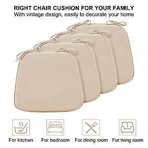 LOVTEX Chair Cushions for Dining Chairs 4 Pack - 17"x16"x1.5" Kitchen Chair Cushions - Dining Chair Pads with Ties, Khaki