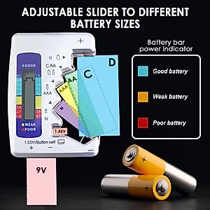 Battery Tester Universal Battery Checker with LCD Display Digital Multi Purpose Small Battery Checker for All Battery C AA AAA D N 9V 6F22 1.5V Button Cell Batteries