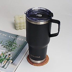 AQUAPHILE 40oz Tumbler with handle, Vacuum Stainless Steel Tumbler with Lid and straws, Reusable Insulated Water Bottle Fits in Cup Holder, Portable Travel Coffee Mug for Hot/Cold Drinks(Black)