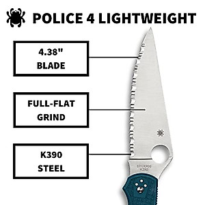Spyderco Police 4 Lightweight Knife with K390 Premium Stainless Steel Blade with Durable Blue FRN Handle - SpyderEdge - C07FS4K390