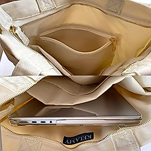 KELAMY Convertible Canvas Backpack Tote with Zippers & Pockets Color Block Tote Bag/Backpack (Black)