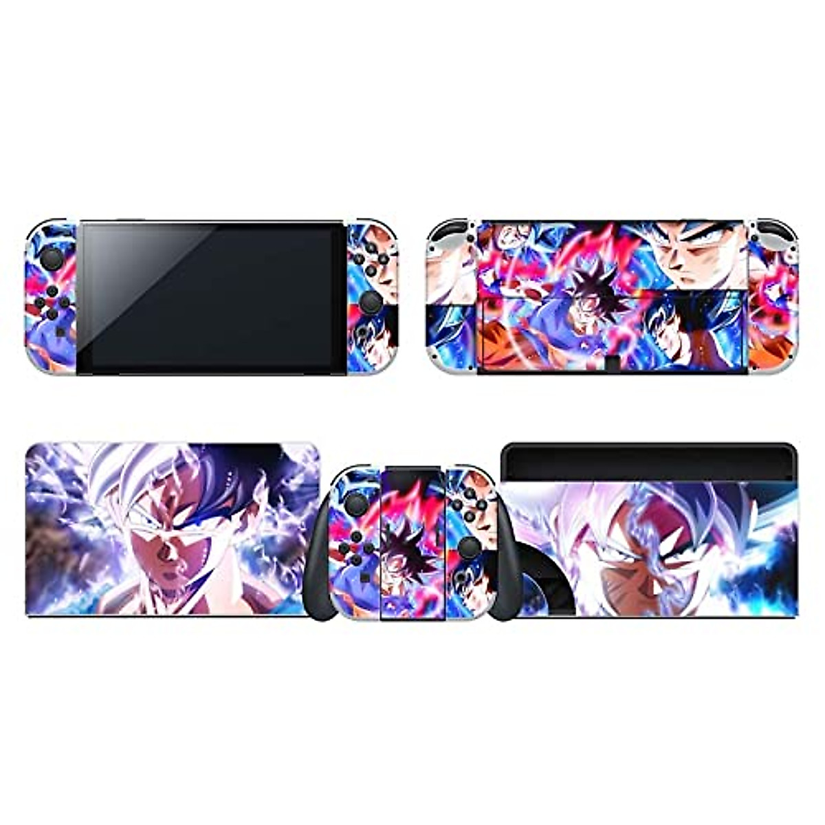 Goku Vinyl Skin Decal Stickers for Nintendo Switch OLED Model 2021, Anime Protector Wrap Cover Protective Faceplate Full Set Console Joy-Con Dock (2371)