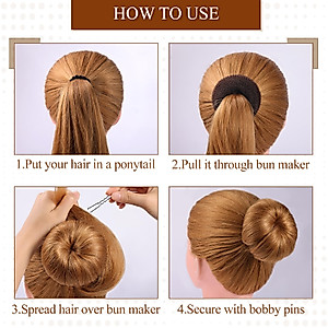 MORGLES Hair Bun Maker, 4Pcs Donut Bun Maker with 10Pcs Black Bobby Pins for Hair Ring Style