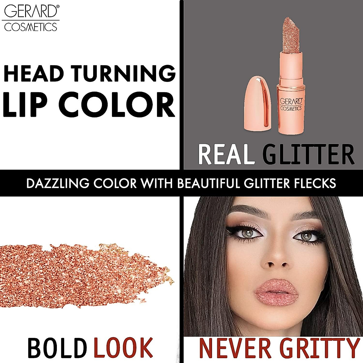 Gerard Cosmetics Glitter Lipstick (Hollywood Blvd) | Nude Pink Lipstick with Sparkling Metallic Glitter | Long Lasting, Smooth Formula | Highly Pigmented Opaque Color | Cruelty Free & Made in USA