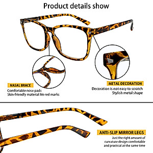 5 Pack Blue Light Blocking Reading Glasses Fashion Square Computer Readers for Women Men, Anti UV Ray Nerd Eyeglasses (5 Mix, 0.5)