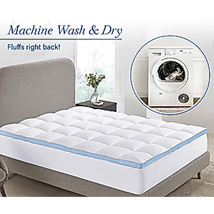 Luxury Mattress Topper Queen Size, Soft Fluffy Cooling Pillow Top Queen Mattress Topper for Bed