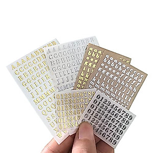 HYMAOME 6 Sheets Alphabet&Number Stickers Mini Self Adhesive Resin Letter Sticker Shiny Digital Stickers Gold/Silver Labels 3mm for Nail Art, Scrapbooking, Card Making, Journaling