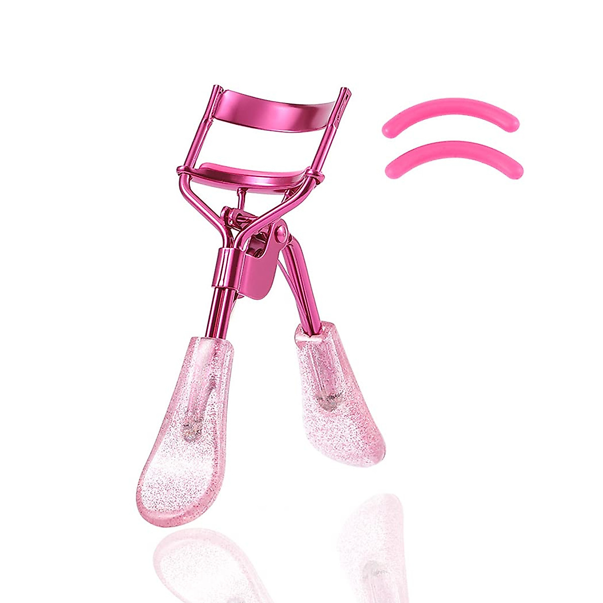 Uranian Eyelash Curlers Pink Lash Curler with 2 Silicone Refill Pads Glitter Handle Eye Lashes Curler Eyelashes Tool for Women and Girls (Pink)