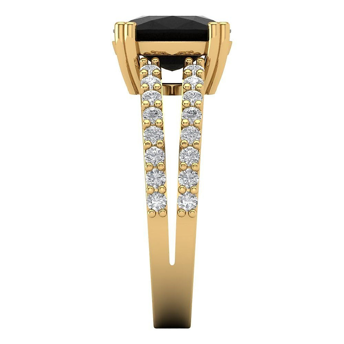 Clara Pucci 3.44 Carat Cushion Cut Solitaire Natural Black Onyx Bridal Wedding W/accent art deco Anniversary Ring 14k Yellow Gold 6.5