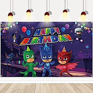 Bnuwue Cartoon Mask Superhero Party Backdrop 5x3ft Super City Hero High Way Happy Birthday Banner Mask Party Supplies Boys Photography Backdrop for Baby Shower, Photo Booth Props Blue
