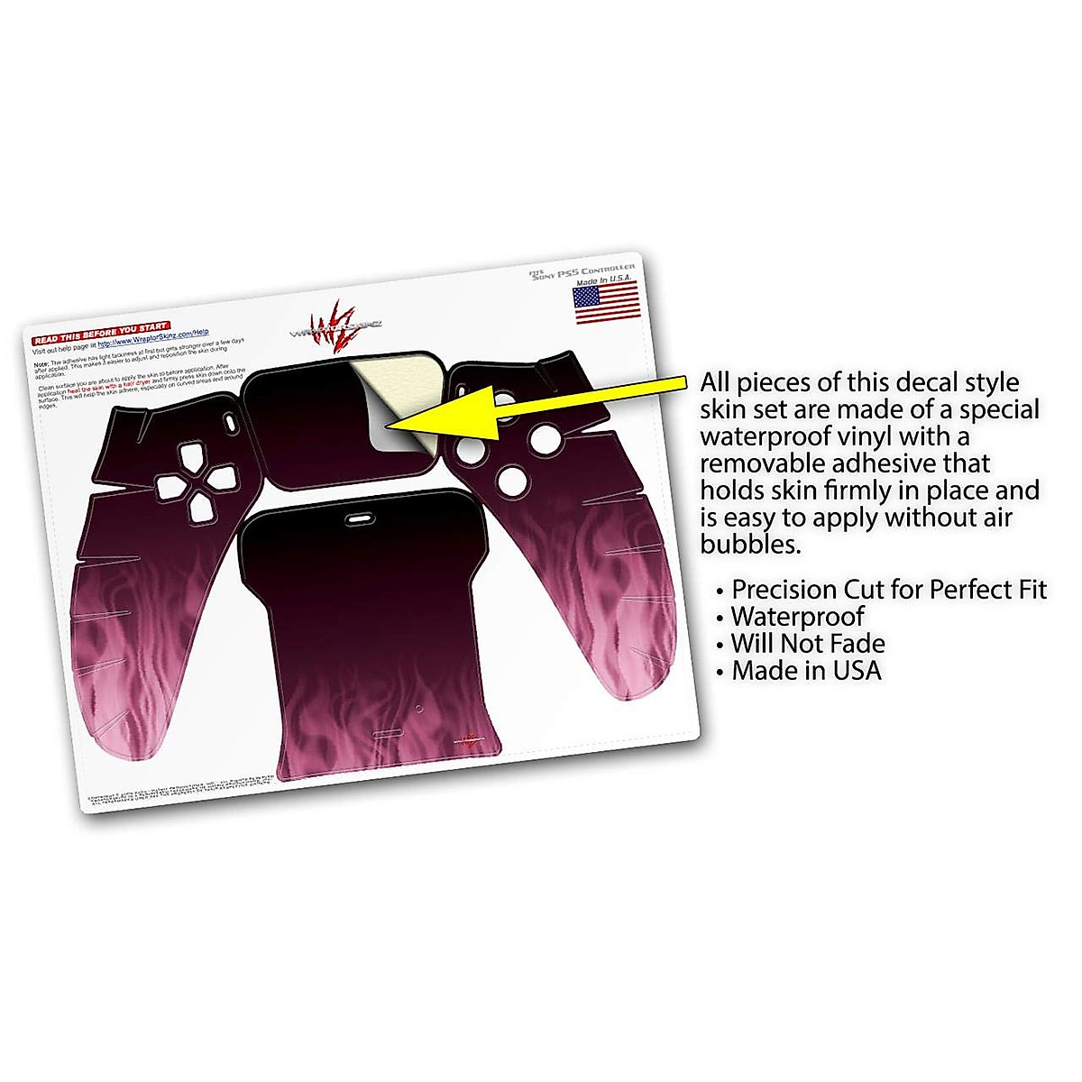 WraptorSkinz Skin Wrap compatible with Sony PS5 DualSense Controller Fire Pink (CONTROLLER NOT INCLUDED)