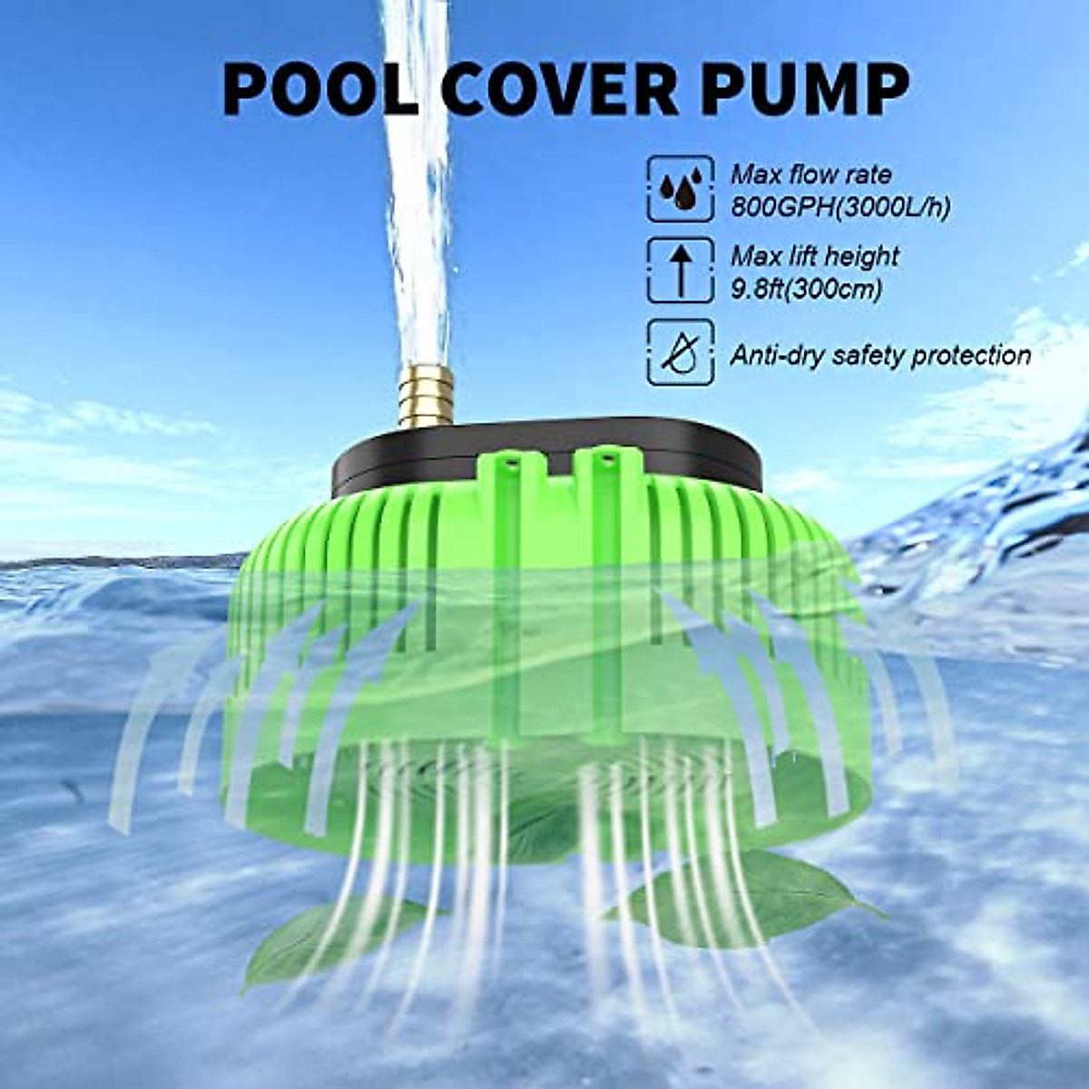 Above Ground Pool Cover Pump, 800GPH Submersible Water Pump for Pool Draining, Small Sump Pump Swimming Water Removal Dry Burning Protection with 25ft Power Cord