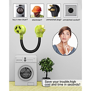 Dryer Adapter 3 Prong to 3 Prong, NEMA 10-50P Male to 10-30R Female Adapter, 1.5FT 3 Prong Dryer Adapter Plug for 50 Amp and 30 Amp, RV EV Generator Stove Plug Adapter STW 10/3 AWG(125/250V)